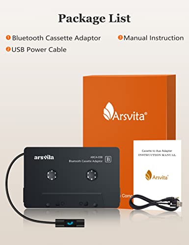 Arsvita Car Audio Bluetooth Cassette Receiver , Tape Player Bluetooth 5.0 Cassette Aux Adapter