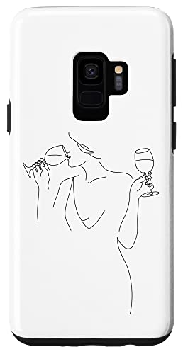 Galaxy S9 Double Fisting Black And White Funny Wine Lover Line Art Case