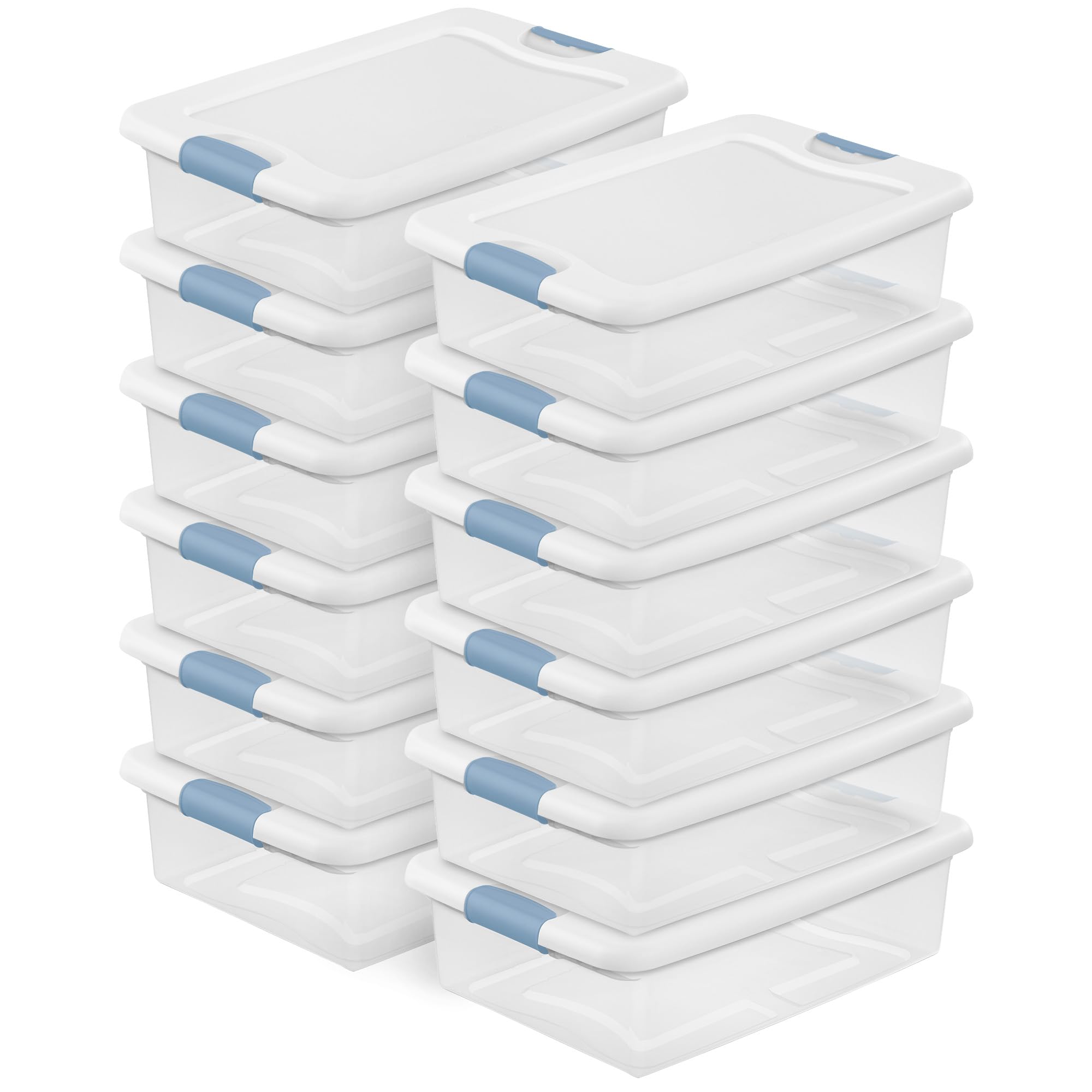 Sterilite 32 Quart Multipurpose Plastic Stackable Storage Box Container with Latching Lid for Home or Office Organization, Clear (12 Pack)