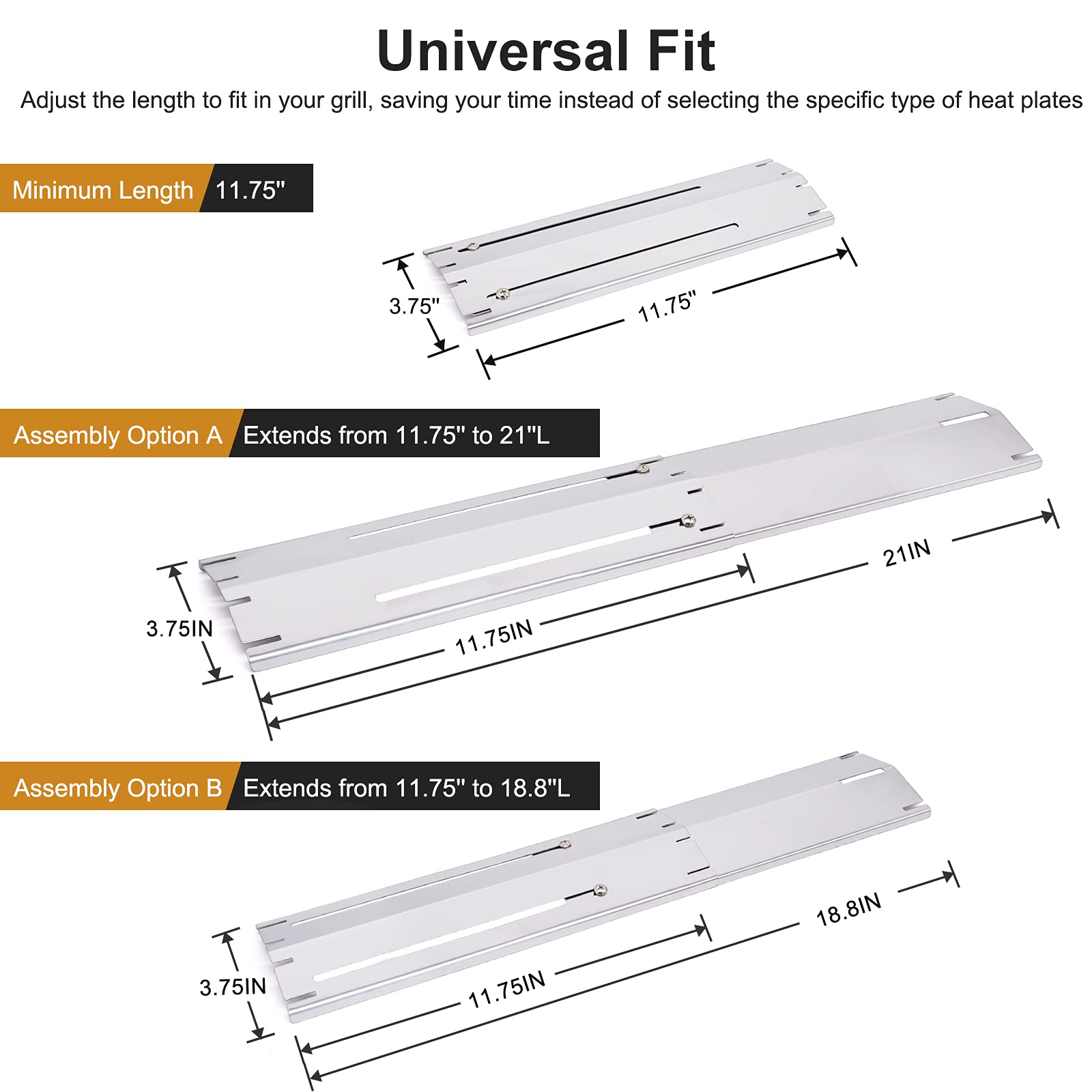 Criditpid Universal Stainless Steel Heat Plate Shield, Heat Tent, Flavorizer Bar, Burner Cover, Flame Tamer Replacement Parts for Charbroil, Brinkmann, Nexgrill Grill, Extends from 11.75" up to 21" L