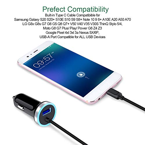 USB C Car Charger, 3.4A Fast Charging Car Charger for Samsung Galaxy S23 S22 S21 S20 S10E S9 S8 Note 20 10 9 8 A50 A20 A51 A70 A71 A21 A10E, LG G7 V60 Stylo 6/5, Car Adapter 3ft Type C Charger Cable