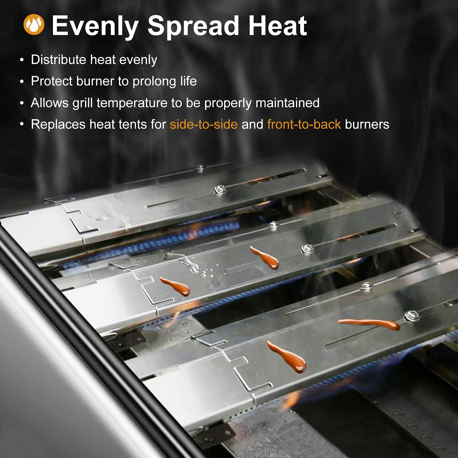 Criditpid Universal Stainless Steel Heat Plate Shield, Heat Tent, Flavorizer Bar, Burner Cover, Flame Tamer Replacement Parts for Charbroil, Brinkmann, Nexgrill Grill, Extends from 11.75" up to 21" L