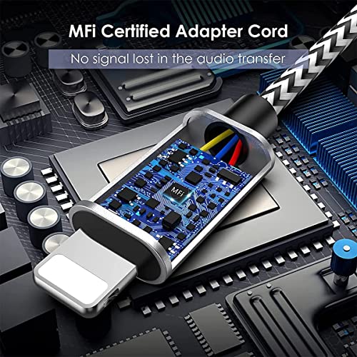 Apple MFi Certified iPhone Aux Cord for Car, Lightning to 3.5mm Audio Cable, Auxiliary Cord Compatible with iPhone 13/12/11/XR/XS/X/8/7/6 Plus/SE 2, Nylon Braid-3.3ft (Silver)