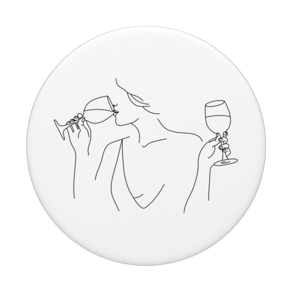 Double Fisting Black And White Funny Wine Lover Line Art PopSockets Swappable PopGrip