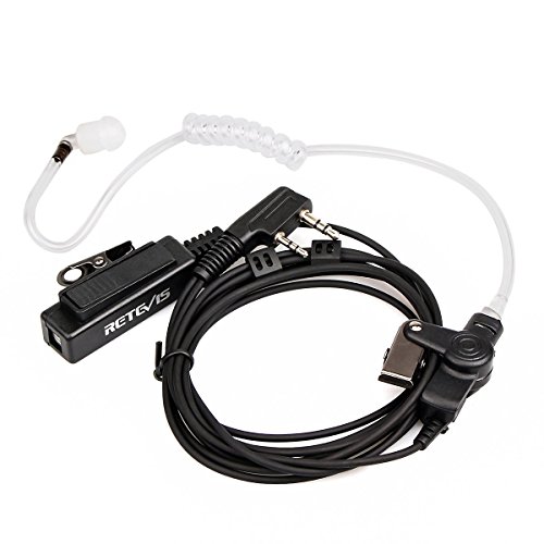 Retevis Walkie Talkie Earpiece with Mic, Big PTT Headset with Long Wire, Compatible RT22 RT21 H-777 RT68 H-777S RT22S Baofeng UV-5R 2 Way Radios, Two Way Radio Headset 2 Pin(1 Pack)