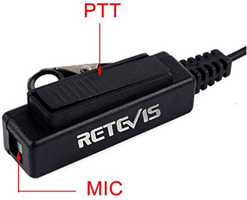 Retevis Walkie Talkie Earpiece with Mic, Big PTT Headset with Long Wire, Compatible RT22 RT21 H-777 RT68 H-777S RT22S Baofeng UV-5R 2 Way Radios, Two Way Radio Headset 2 Pin(1 Pack)