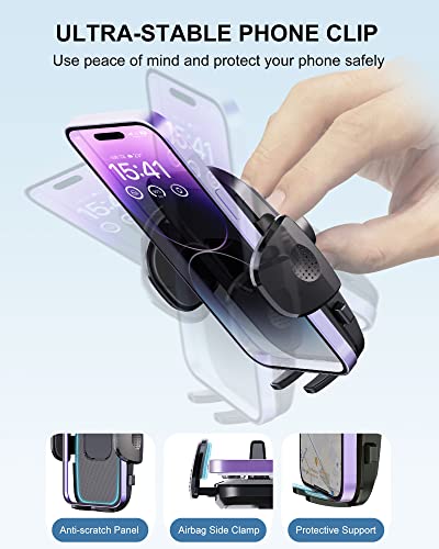 Car Vent Phone Holder Mount Clip with Extension Arm[2 Mounting Options][Never Blocking] Universal 2 In 1 Car Cell Phone Holder Mount [360°Rotation] Compatible with iPhone 13 14 Samsung All 4-7"Phone