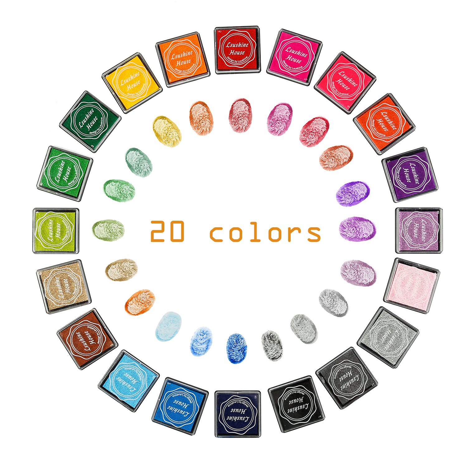Lsushine Craft Ink Pad Stamps Partner Diy Color,20 Colors Rainbow Finger Ink pad for kids (pack of 20)