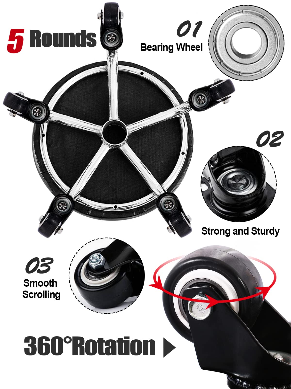 Lorvain Low Stool with Wheels, Roller Seat Short Rolling Stools with Universal Swivel Caster Wheels Leather Little Low Small Stools on Wheels for Home Garage to sit on- Black