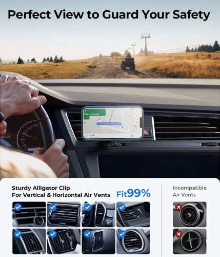 Anwas Magnetic Phone Holder for Car, [Bionic Alligator Clip] Universal Strong Car Vent Phone Mount, [6 Strong N52 Magnets] Cell Phone Holder Compatible with iPhone Samsung LG Google Pixel, etc
