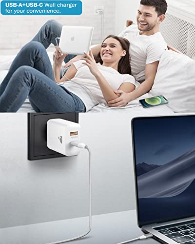 USB C Wall Charger, Aioneus 20w USB C Power Adapter, PowerPort PD iPhone Fast Charging Block, Dual Port for iPad/iPad Mini, iPhone 13/13 Mini/13 Pro/13 Pro Max/12/11, Pixel, Galaxy, and More(White)