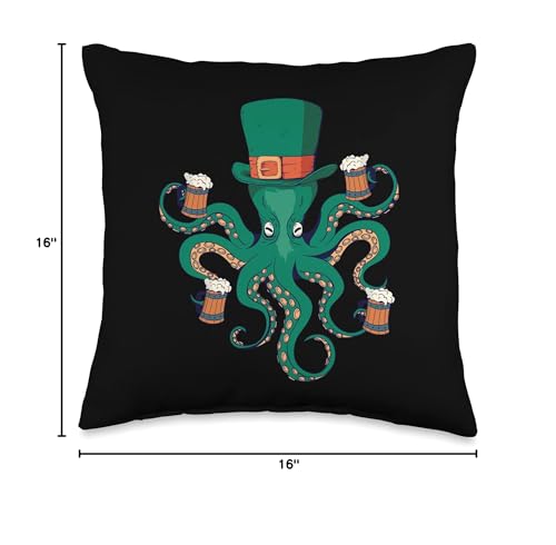 Funny saint Patrick's day double fisting twice octopus Irish Throw Pillow