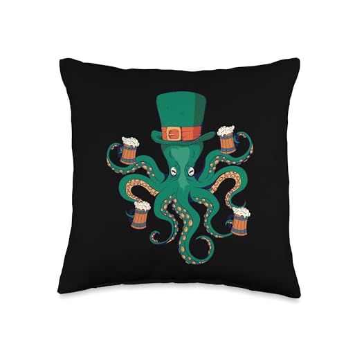 Funny saint Patrick's day double fisting twice octopus Irish Throw Pillow