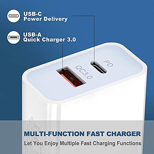 USB C Wall Charger, Aioneus 20w USB C Power Adapter, PowerPort PD iPhone Fast Charging Block, Dual Port for iPad/iPad Mini, iPhone 13/13 Mini/13 Pro/13 Pro Max/12/11, Pixel, Galaxy, and More(White)