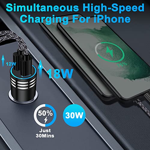 Fast Charging USB C Car Charger for iPhone 14 13 12 11 Pro Max SE XR XS X 8 Samsung Galaxy S23 S22 S21 S20 FE Note20 A12 A32 Google Pixel 7 Pro/6a/6/5/4a/4/3a 3XL,2Pack 30W PD+2.4A Type C Car Adapter