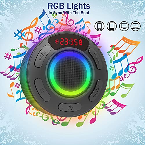 Bluetooth Shower Speaker, Portable Bluetooth Speaker 360 HD Surround Sound, IPX7 Waterproof Wireless Speaker with Suction Cup, Dual Stereo Pairing, Built-in Mic, Shower Radio for Party, Travel, Beach