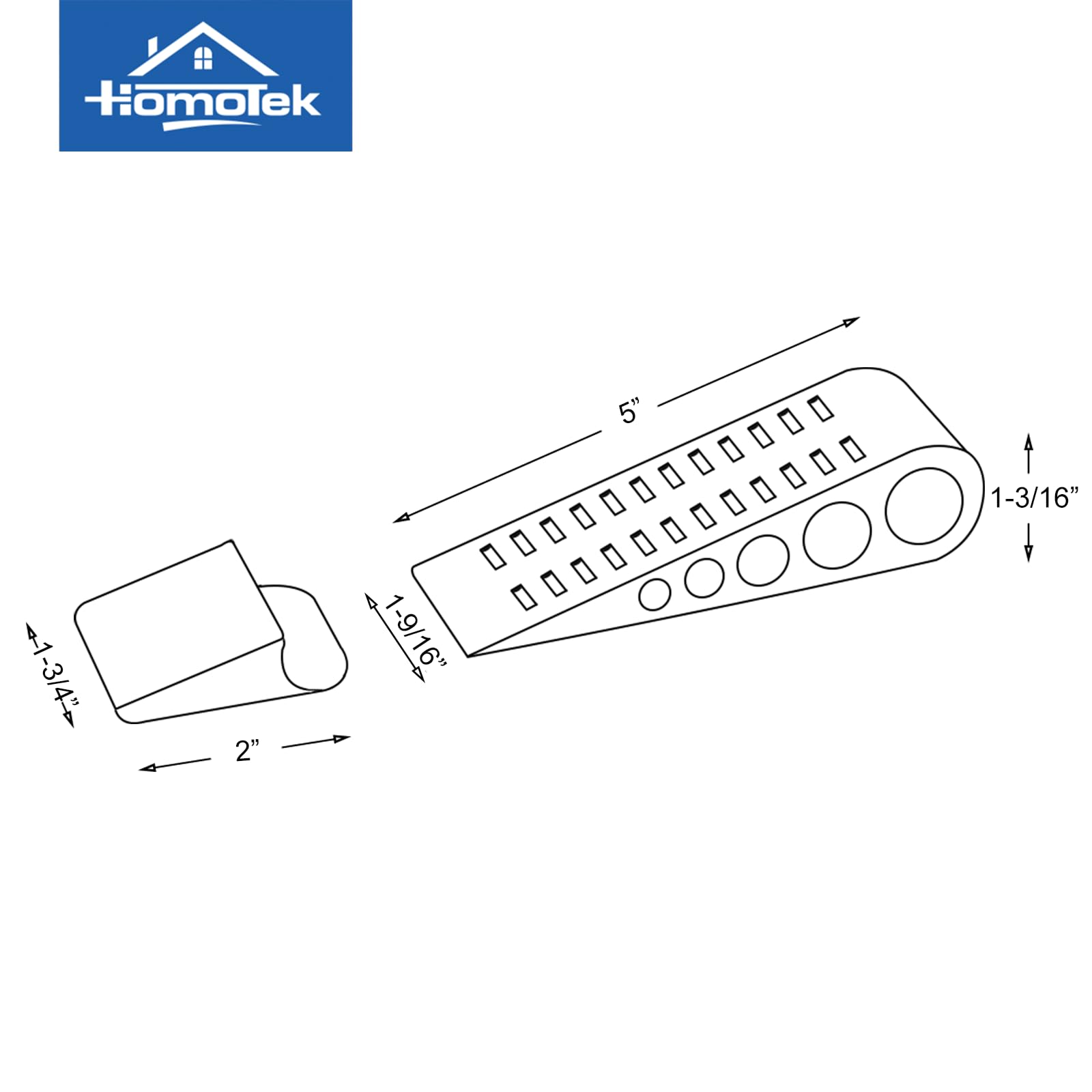 HOMOTEK 2 Pack Wedge Rubber Door Stops Door Chucks Stoppers Wall Protector for Floor & Bottom of Door with Self Adhesive White Holder, 5"x1-9/16"x1-5/16" (Gray)