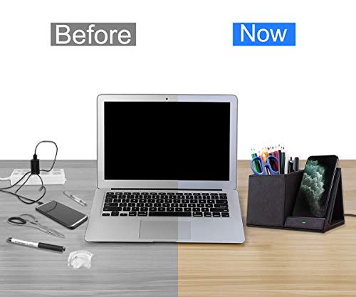 COSOOS Fast Wireless Charger with Desk Organizer, Desk Phone Charger Compatible with 13/13 Pro/13 Pro Max/13 Mini/SE /12/11/XS/8 Plus, Galaxy S21/S20+/S10/Note 10/Note 9/(No AC Adapter)