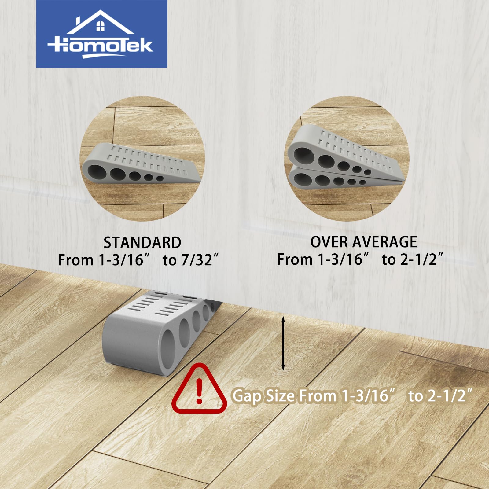 HOMOTEK 2 Pack Wedge Rubber Door Stops Door Chucks Stoppers Wall Protector for Floor & Bottom of Door with Self Adhesive White Holder, 5"x1-9/16"x1-5/16" (Gray)