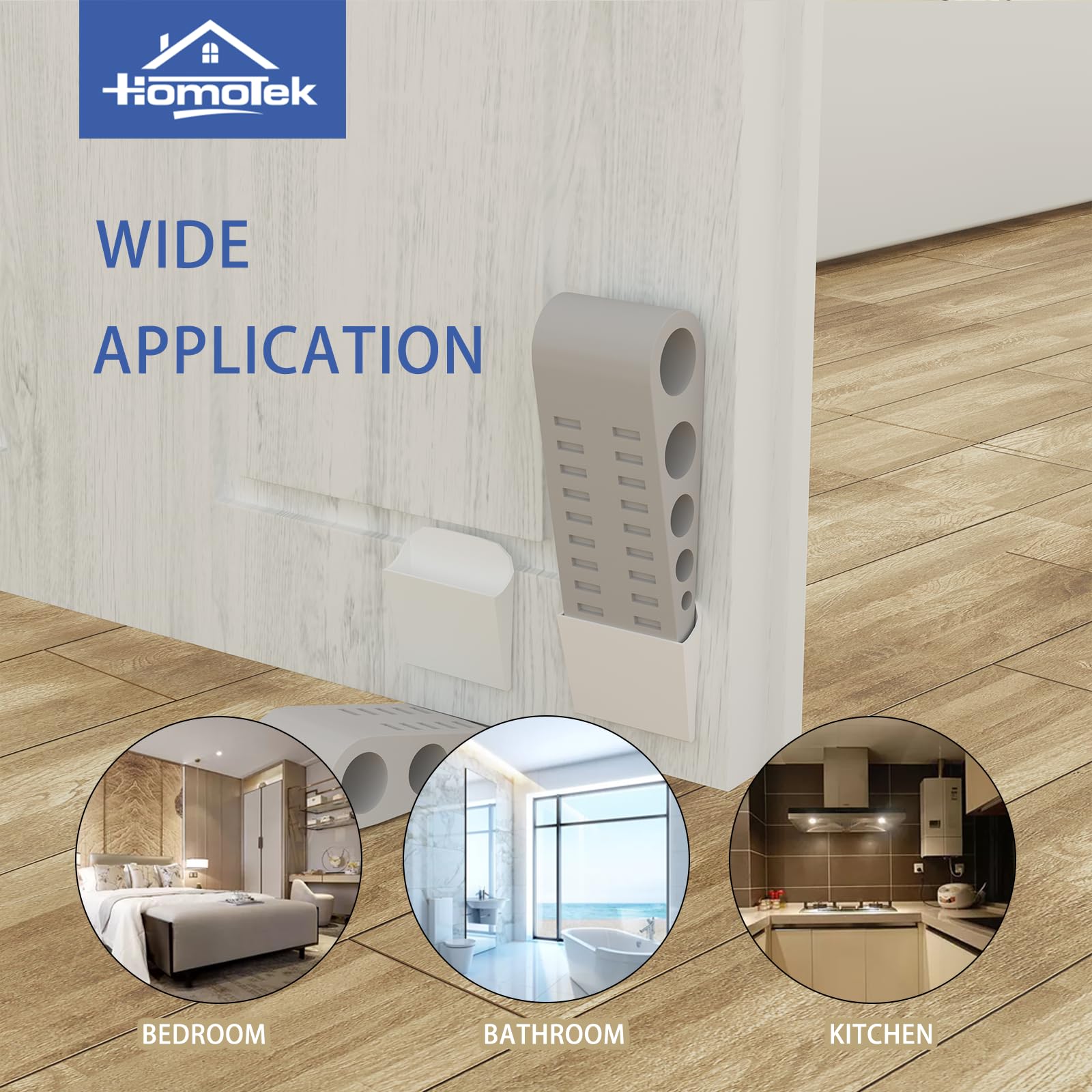 HOMOTEK 2 Pack Wedge Rubber Door Stops Door Chucks Stoppers Wall Protector for Floor & Bottom of Door with Self Adhesive White Holder, 5"x1-9/16"x1-5/16" (Gray)