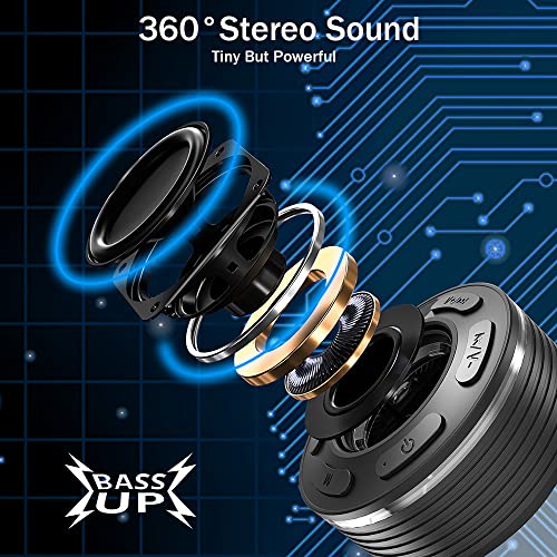 Bluetooth Shower Speaker, Portable Bluetooth Speaker 360 HD Surround Sound, IPX7 Waterproof Wireless Speaker with Suction Cup, Dual Stereo Pairing, Built-in Mic, Shower Radio for Party, Travel, Beach