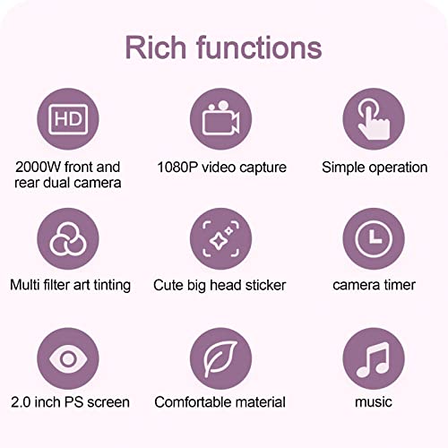 TIANEK Children's HD Front and Rear Double Shot 2000w Mini 2.0 Inch Video Camera Game Music All-in-one Camera with 32GB Memory Card