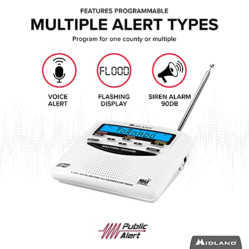 Midland - WR120B/WR120EZ - NOAA Emergency Weather Alert Radio - S.A.M.E. Localized Programming, Trilingual Display, 60+ Emergency Alerts, & Alarm Clock (WR120B - Box Packaging)