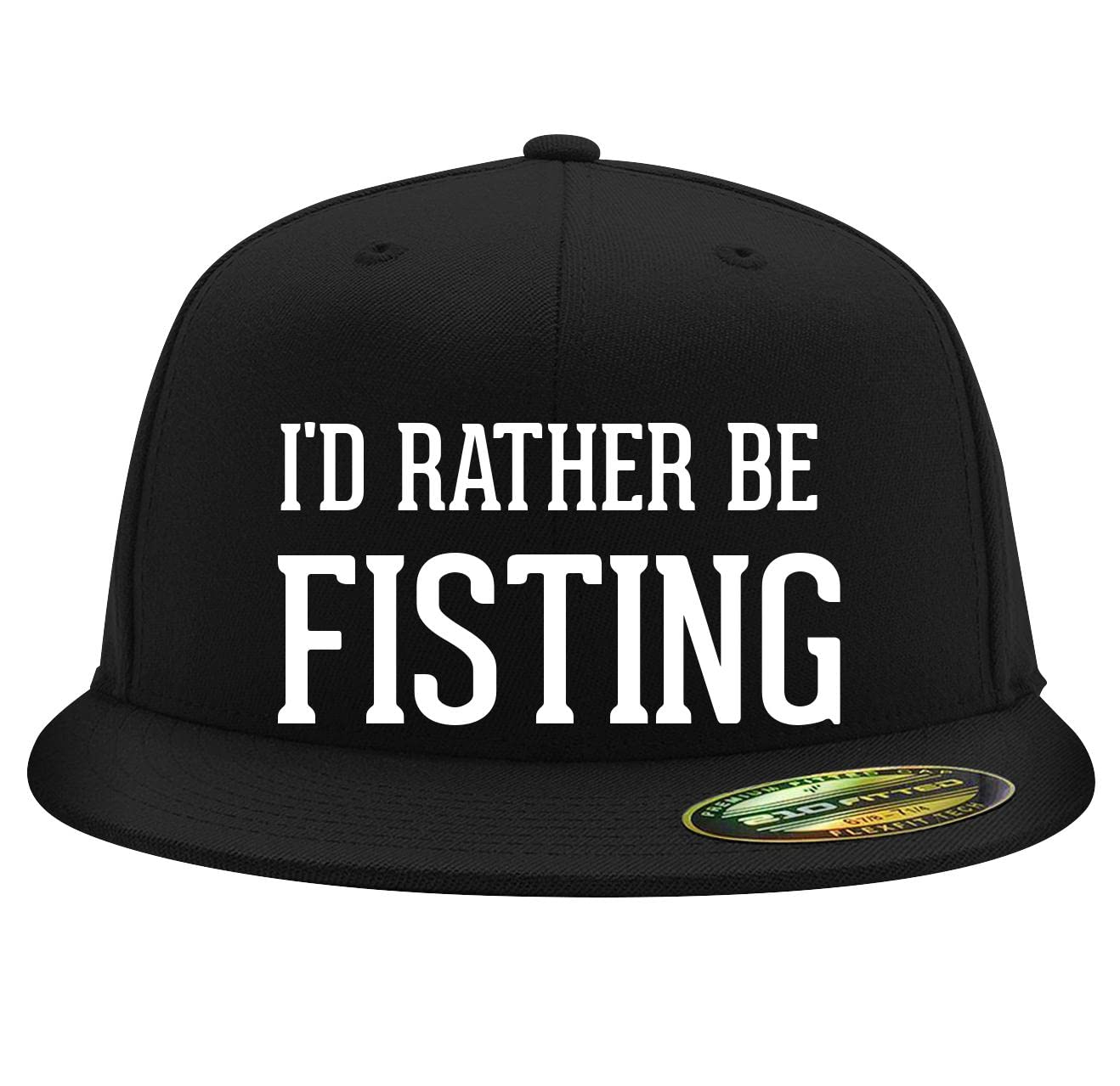I'd Rather Be Fisting - Embroidered Adjustable Fit Structured Flat Bill Fitted Hat | Trendy Baseball Cap for Men and Women | Modern Cap in Snapback Closure | Black | Small/Medium