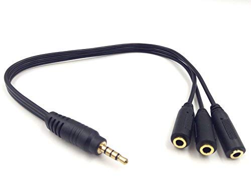 Haokiang 9 Inch 3.5mm (1/8") TRRS Male Plug to 3X Female Stereo Splitter Audio Cable, Gold-Plated(35M/3F)