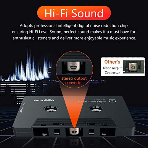 Arsvita Car Audio Bluetooth Wireless Cassette Receiver, Tape Player Bluetooth 5.0 Cassette Aux Adapter, Black
