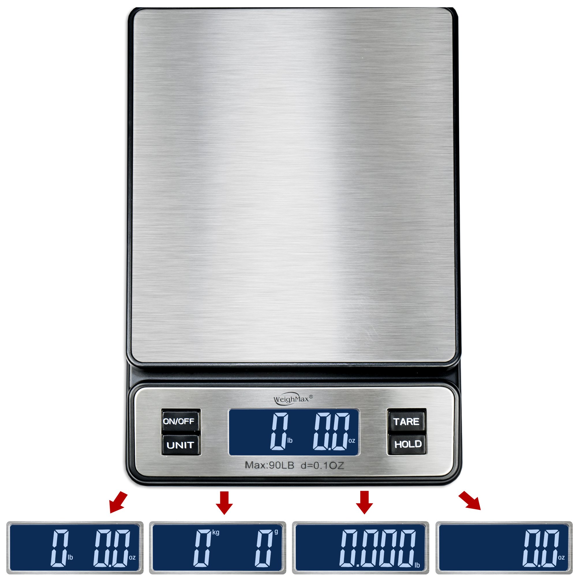 Weighmax W-2809 90 LB X 0.1 OZ Durable Stainless Steel Digital Postal Scale, Shipping Scale With AC adapter, 1 Pack