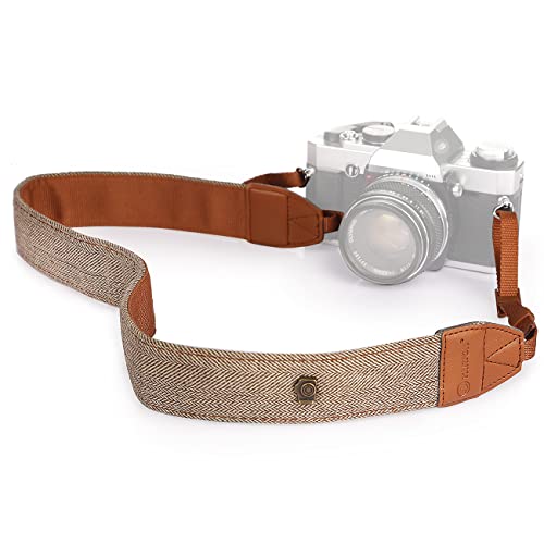 TARION Camera Shoulder Neck Strap Vintage Belt for All DSLR Camera Nikon Canon Sony Pentax Classic White and Brown Weave