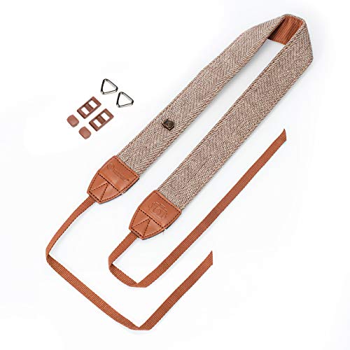 TARION Camera Shoulder Neck Strap Vintage Belt for All DSLR Camera Nikon Canon Sony Pentax Classic White and Brown Weave