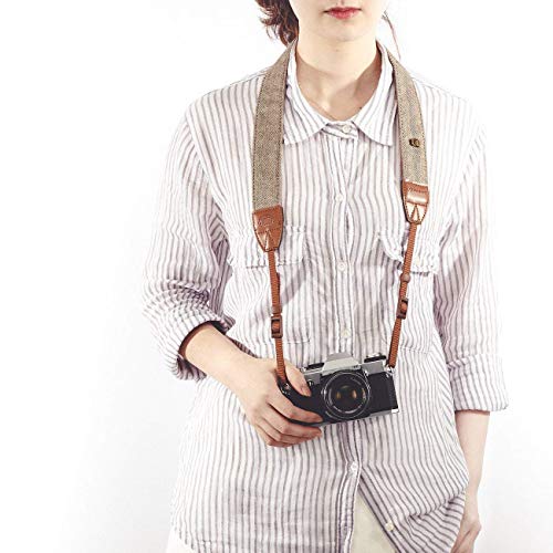 TARION Camera Shoulder Neck Strap Vintage Belt for All DSLR Camera Nikon Canon Sony Pentax Classic White and Brown Weave