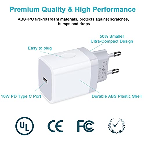 USB C Adapter, European Plug Adapter, 2-Pack Fast 20W Europe Travel Plug Power Adapter Type C Wall Chargers for iPhone 14 13 12 11 Pro Max XR XS X 8 7 6,Samsung Galaxy S22 S21 A13, iPad, Google Pixel