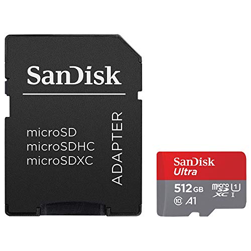 SanDisk 512GB Ultra MicroSDXC UHS-I Memory Card with Adapter - 100MB/s, C10, U1, Full HD, A1, Micro SD Card - SDSQUAR-512G-GN6MA
