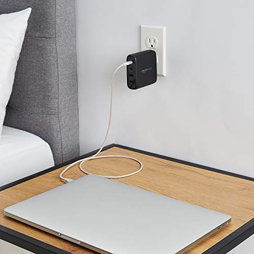 Amazon Basics 100W Four-Port GaN Wall Charger with 2 USB-C Ports(65W+18W)&USB-A Ports (17W) with Power Delivery PD for Laptops,Tablets & Phones (iPhone14/13/12/11/X,iPad,MacPro,Samsung)Black (non-PPS)