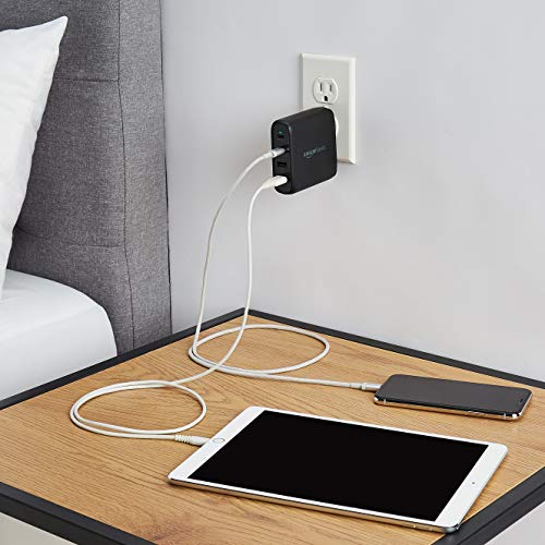 Amazon Basics 100W Four-Port GaN Wall Charger with 2 USB-C Ports(65W+18W)&USB-A Ports (17W) with Power Delivery PD for Laptops,Tablets & Phones (iPhone14/13/12/11/X,iPad,MacPro,Samsung)Black (non-PPS)