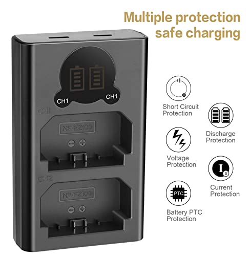FB Dual Charger for Sony NP-FZ100 Battery, Compatible with Sony A7III, A7SIII, A7R4, A9, A9S Cameras, Designed with LCD Display, Support Type-C and Micro USB, Sony a7iii Battery Charger