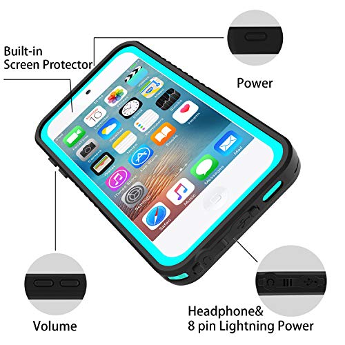 iPod 5 iPod 6 iPod 7 Waterproof Case, Re-Sport Shockproof Dirtproof Snowproof Full-Body Protective Case Cover Built-in Screen Protector Compatible iPod Touch 5th/6th/7th (Blue)