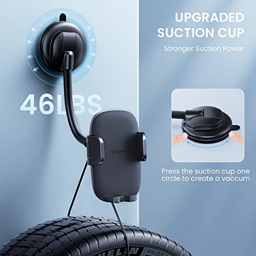 Qifutan Cell Phone Holder for Car Phone Mount Long Arm Dashboard Windshield Car Phone Holder Strong Suction Anti-Shake Stabilizer Phone Car Holder Compatible with All Phone Android Smartphone