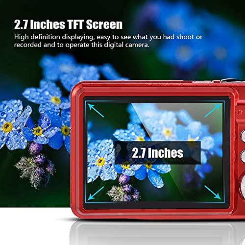 Shanrya Digital Camera, 8X Zoom High Definition 2.7in LCD Stable Performance Camera 720P Resolution for Party for Travel for Home(red)