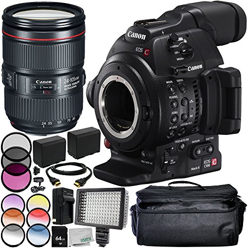 SSE Canon EOS C100 Mark II Cinema EOS Camera with EF 24-105mm f/4L is II USM Lens 12PC Accessory Bundle – Includes 3PC Filter Kit (UV + CPL + FLD) + More - International Version (No Warranty)
