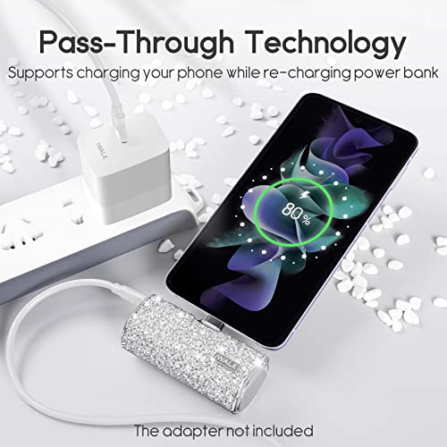 iWALK USB C Portable Charger 4500mAh Ultra-Compact Shiny Small Power Bank Compatible with Samsung Galaxy Z Flip4/3,S23,S21,S20,S10,S9,S8,Note 21/20/10/9/8,LG V35/G8/7,Google Pixel 6 Pro/4,Silver