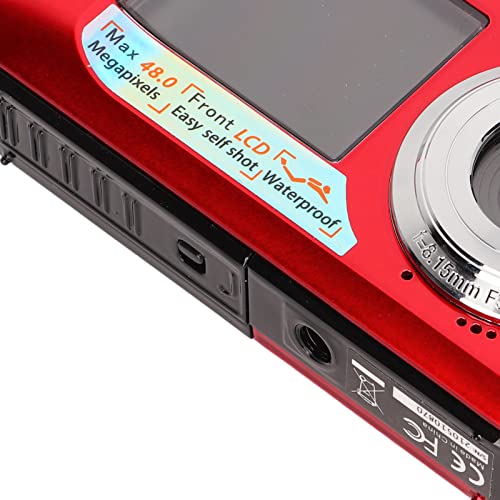 Waterproof Digital Camera, Full HD 2.7K 48MP 10ft Waterproof Underwater Digital Camera, 16X Digital Zoom Front Rear Double Screens Waterproof Digital Camera (Red)
