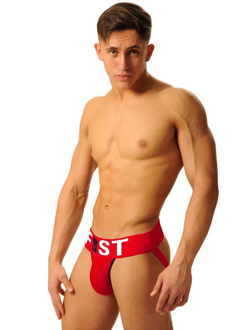 FIST LOGO JOCK • Multicolor Handmade Rare Jockstrap Baseball Sportsjocks Fisting Army, Biker Athletic SupporterM Red