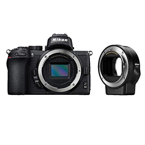 Nikon Z50 + FTZ Mirrorless Camera Kit (209-point Hybrid AF, High Speed Image Processing, 4K UHD Movies, High Resolution LCD Monitor) VOA050K003