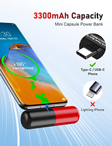 NBZZ 3300mAh Cute Portable Charger Type C Battery Pack, Compatible for Android Samsung Galaxy S20,S10,S9,S8,Note 20/10/9/8,Moto Z3/2,LG V35/G8/7/5,Nintendo Switch,Google Pixel 4/3/2XL,OnePlus, Red