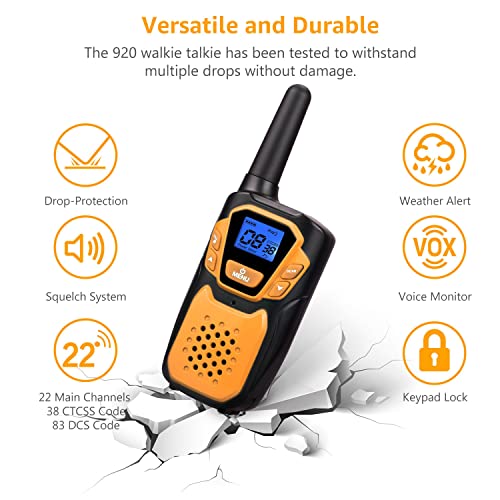 Walkie Talkies 3 Pack, Rechargeable Easy to Use Family Walky Talky Long Range 2 Way Radio Gift with NOAA Weather Channel Micro-USB Charger/Battery/Lanyard Hiking Camping Trip