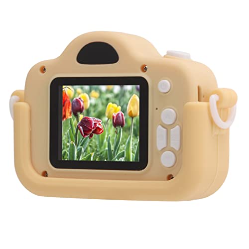 SALUTUY Cartoon Digital Camera, Music Play Anti Skid Built in Puzzle Games 16 Filters Toddler Camera for Gift for Taking Pictures Recording(Light Yellow)